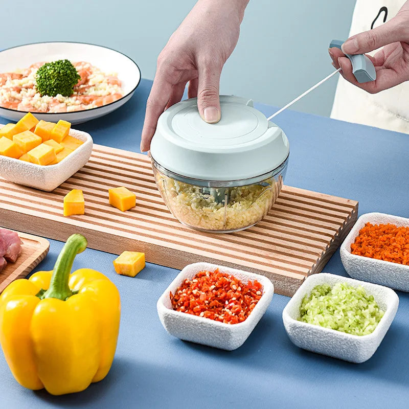 Pull-string Vegetable Chopper With Safe Locking Lid on Luulla