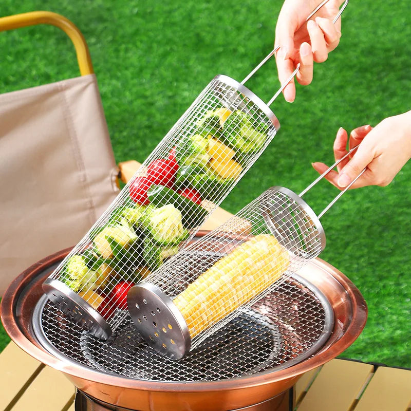 Rotating Stainless Steel Bbq Grill Basket Cylinders on Luulla