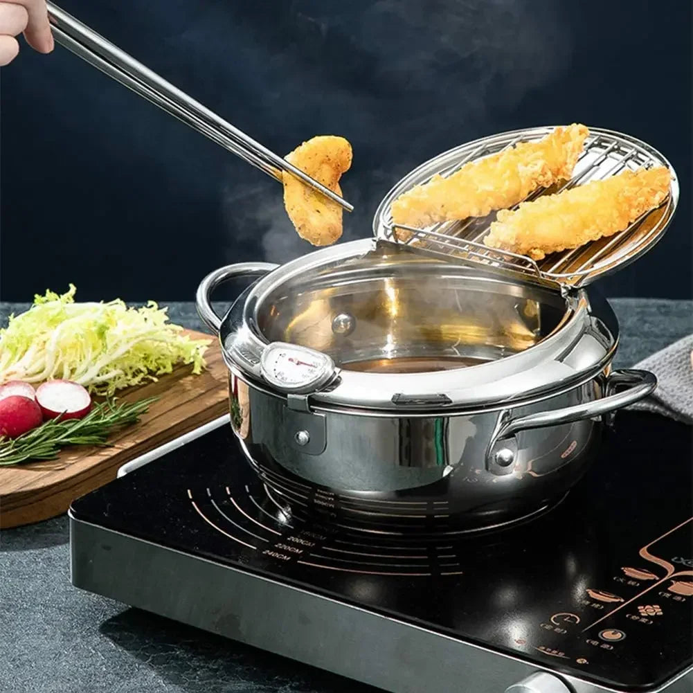 Stainless Steel Frying Pot With Thermometer Cover on Luulla