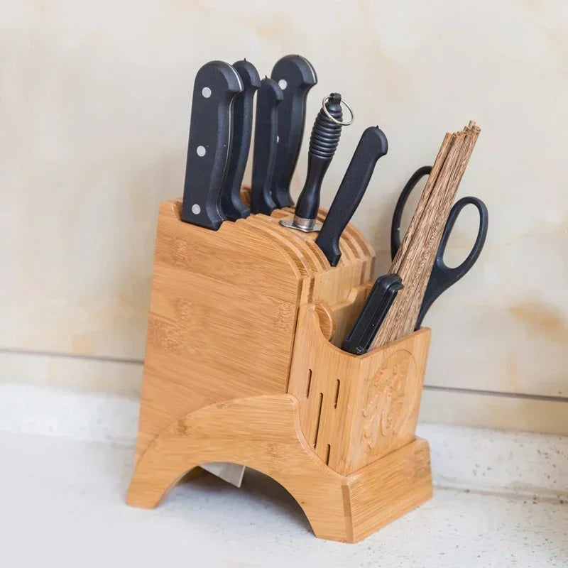 Bamboo Knife Block Organizer With Scissor Holder on Luulla
