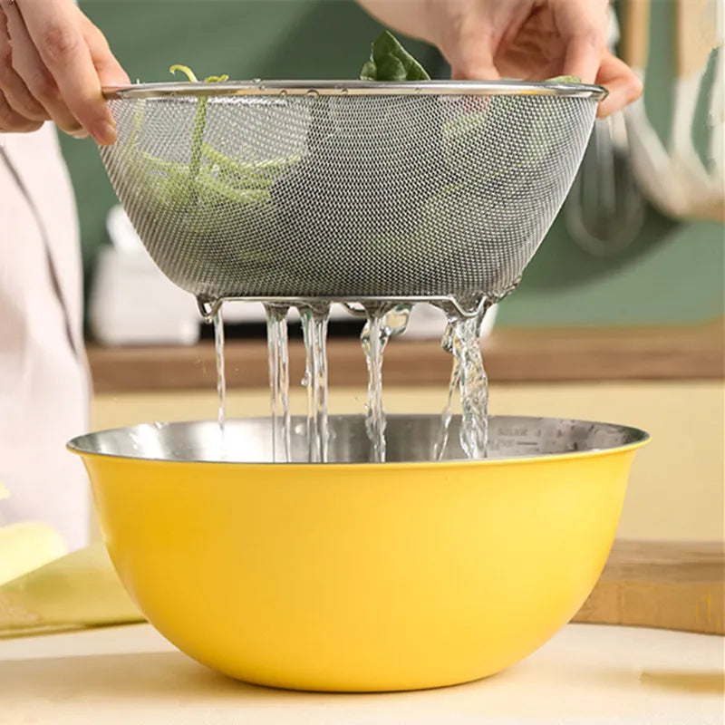 Stainless Steel Colander With Yellow Mixing Bowl on Luulla