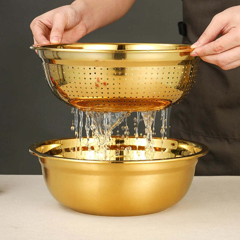Stainless Steel Gold Colander With Draining Bowl on Luulla