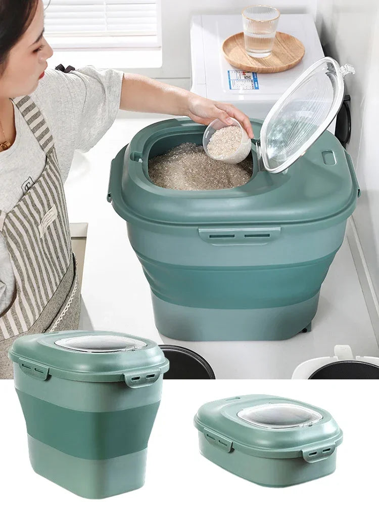 Foldable Airtight Rice Storage Bin With Measuring Cup on Luulla